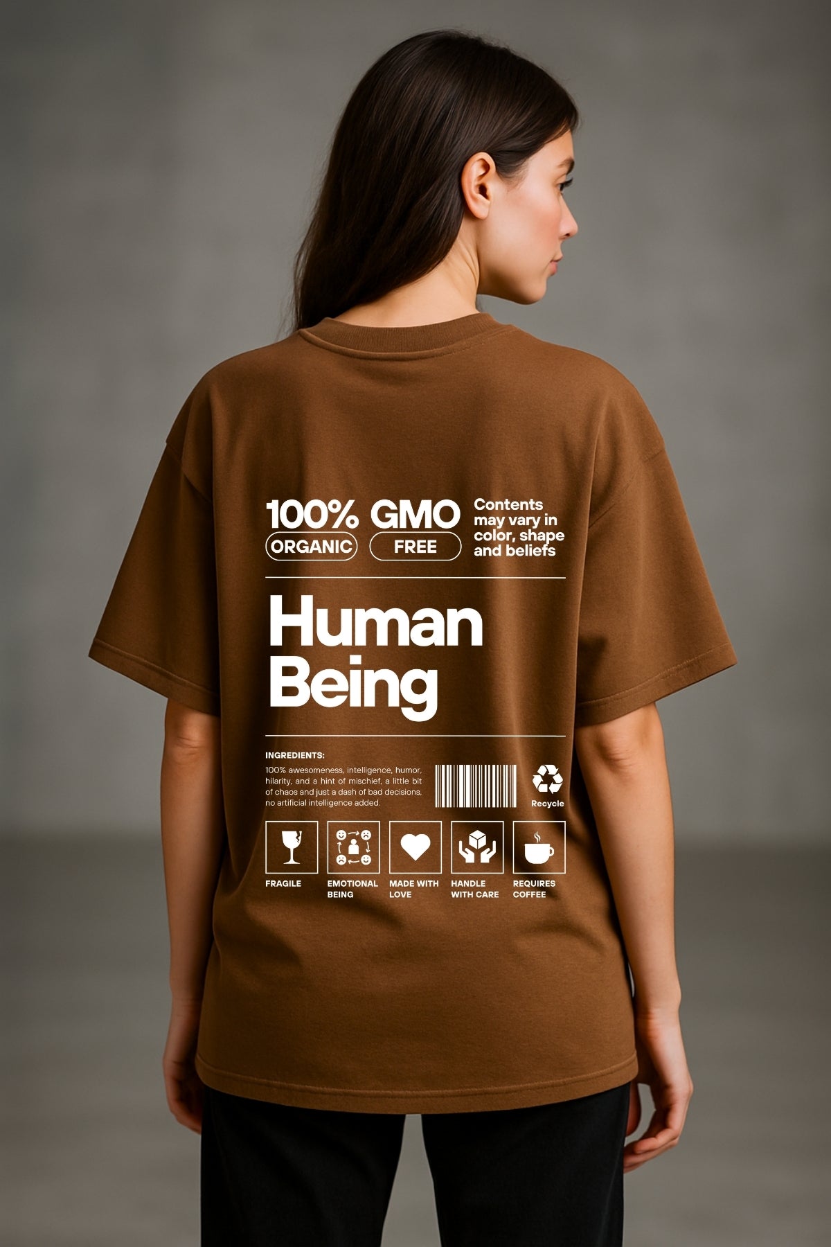 100% human being with description Oversize T-Shirt|Oversize Printed ...
